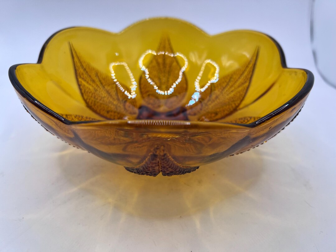 Indiana Amber Glass Pressed Leaf Pattern Bowl - Etsy