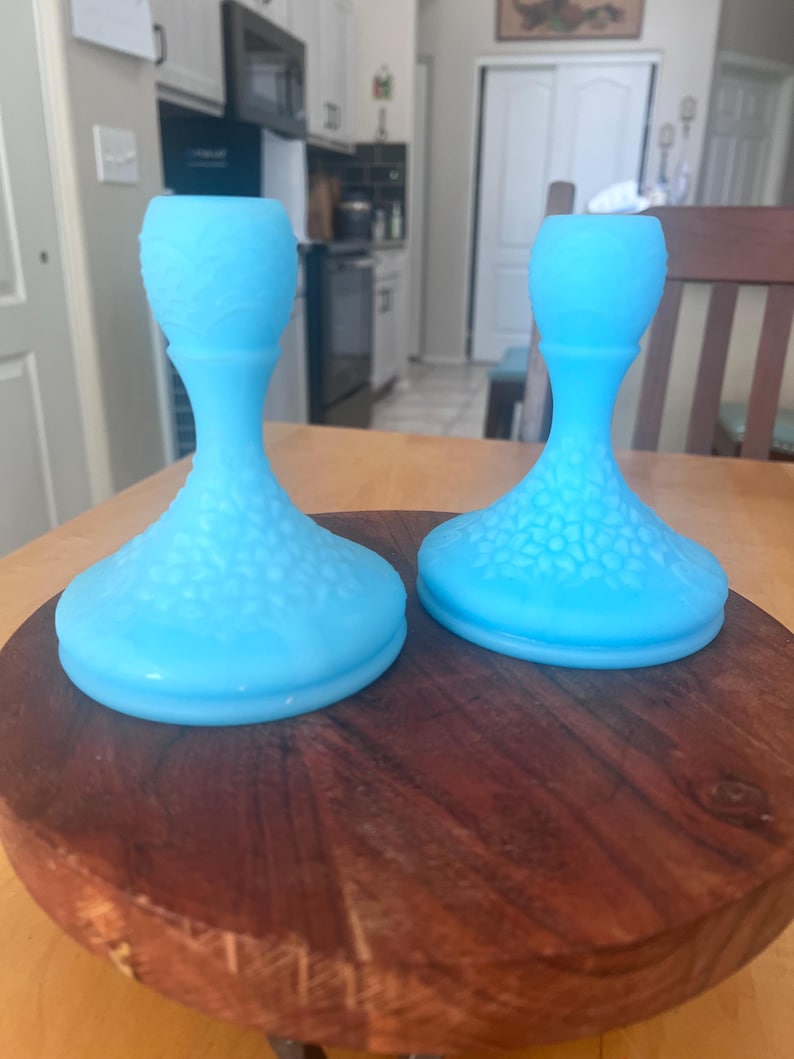Fenton Blue Satin Glass Orange Tree Candlesticks - Etsy