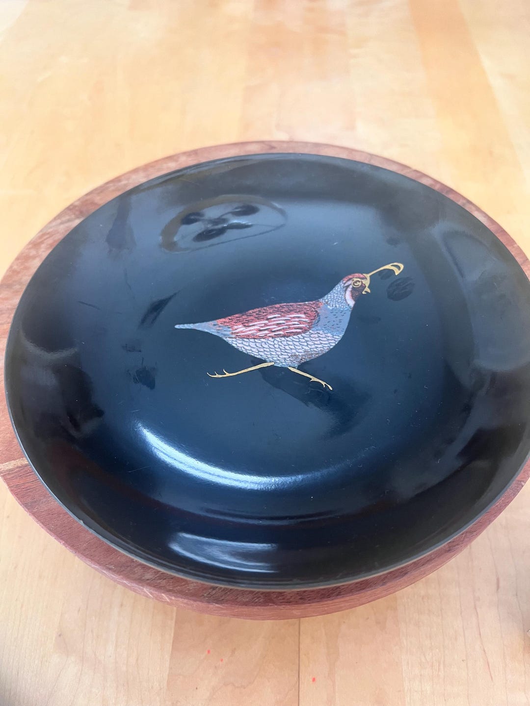 Couroc Inlaid Quail Plate on Black - Etsy