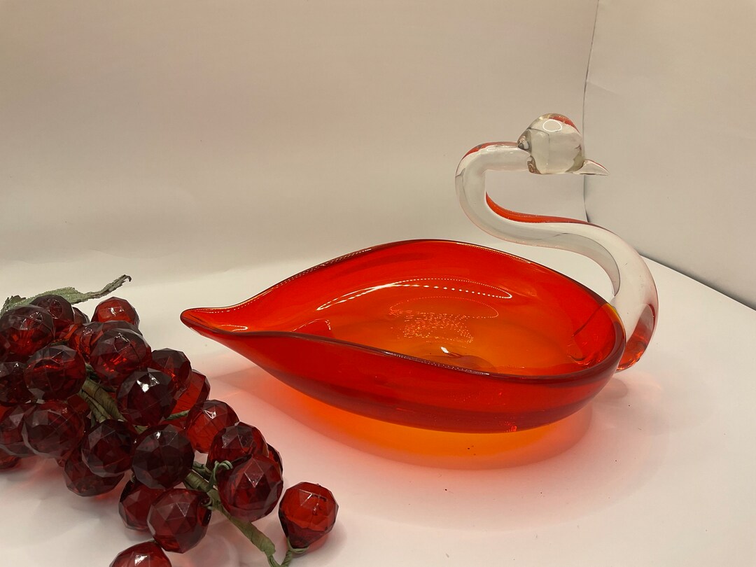 Viking Ruby Red Swan Dish With Clear Neck and Head - Etsy