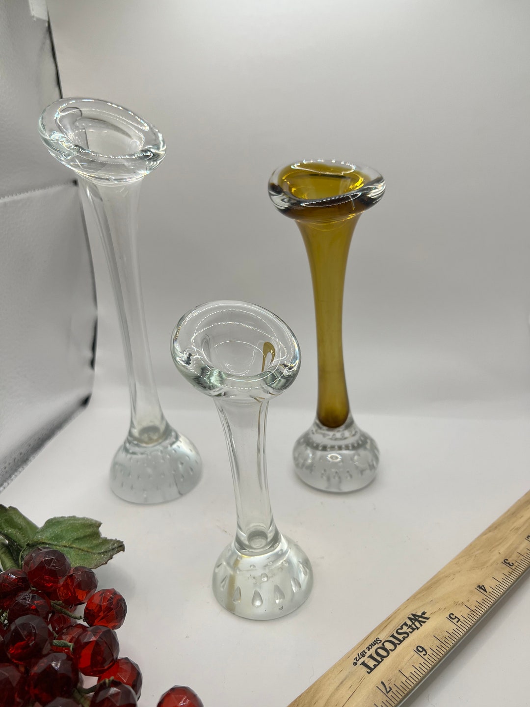 Vintage Glass Bud Vases With Controlled Bubbles Amber and Clear Set - Etsy