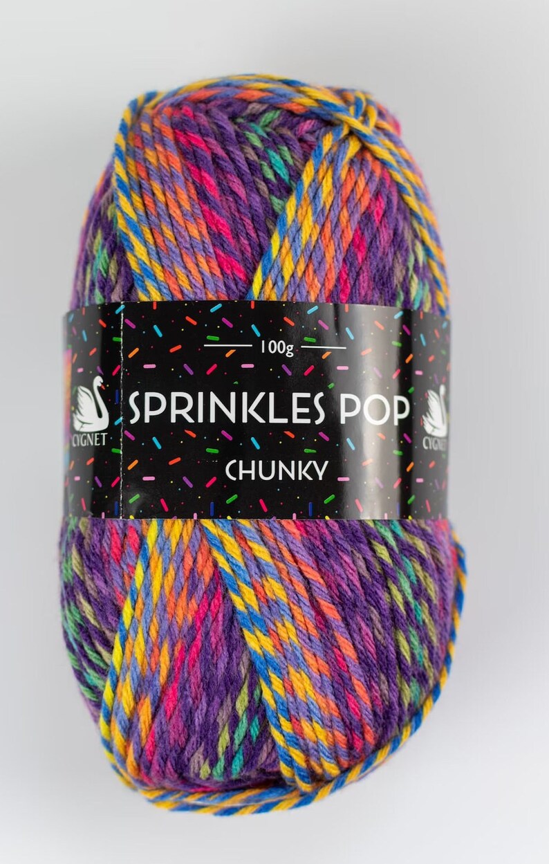 Cygnet Yarn SPRINKLES POP Chunky 100% Acrylic Colourful and Soft Self ...