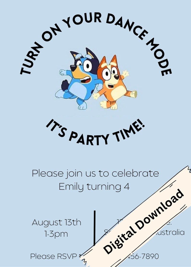 Bluey Dance Mode Birthday Party Invitation Bluey and Bingo - Etsy Australia