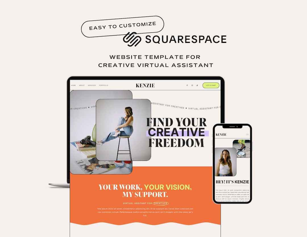 Bright Bold Squarespace Website Template for Virtual Assistant Colorful ...
