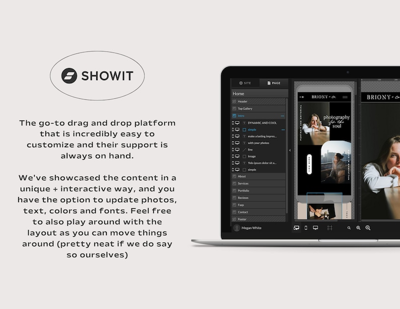 Showit Website Template for Dark Moody Wedding Boudoir Photographer. DIY Affordable Show It One ...