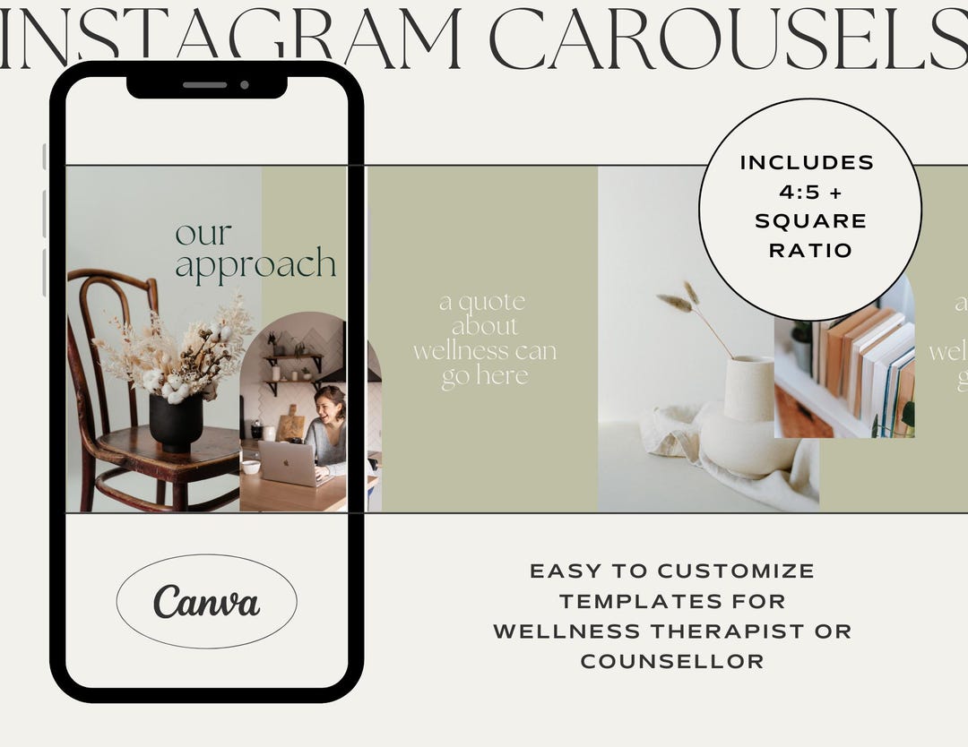 Carousel Instagram IG NEW 4:5 Templates for Canva Therapist Wellness ...