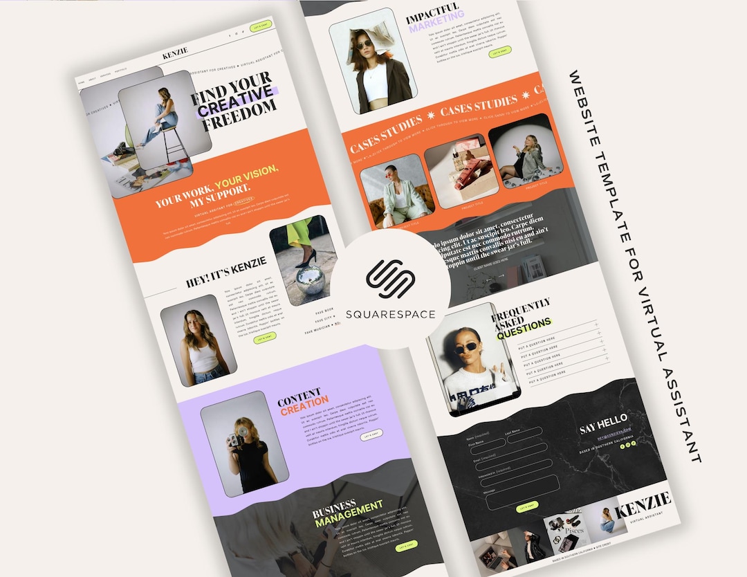 Bright Bold Squarespace Website Template for Virtual Assistant Colorful ...