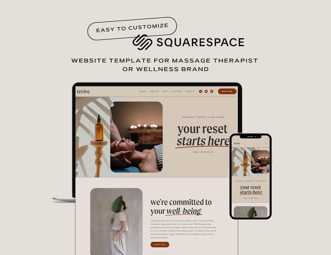 Earthy Squarespace Website Template for Massage Therapist Wellness. DIY ...