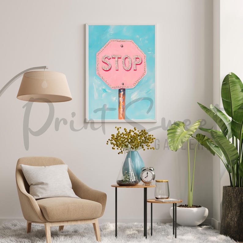 Pink Stop Sign With Glitter Illustration, Glitter Stop Sign With ...