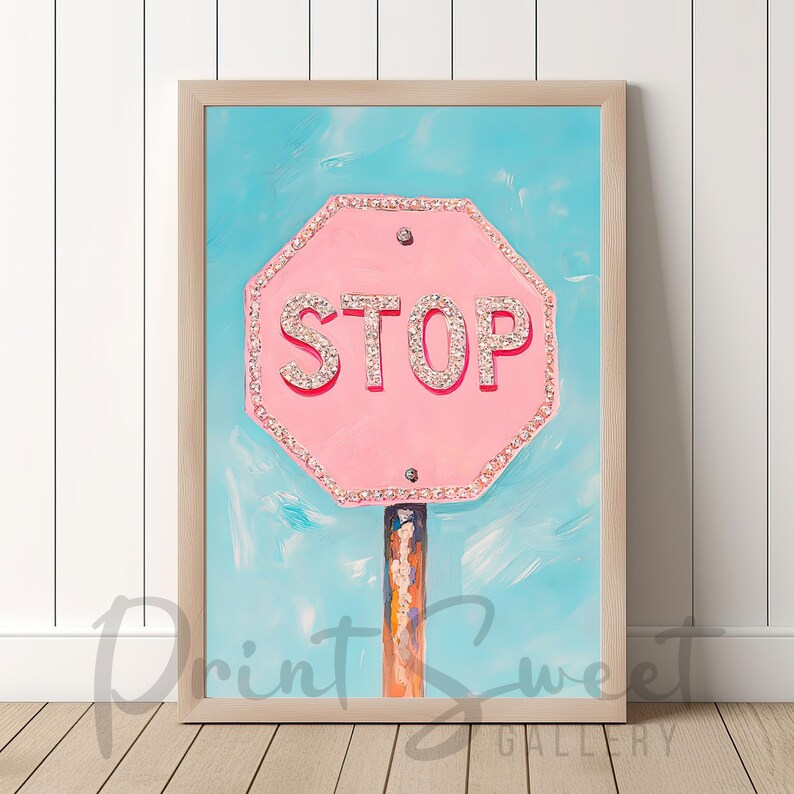 Pink Stop Sign With Glitter Illustration, Glitter Stop Sign With ...