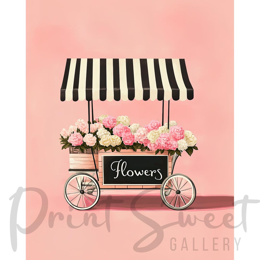 Poster of Vintage Flower Cart Illustration, Antique Flower Cart Art ...