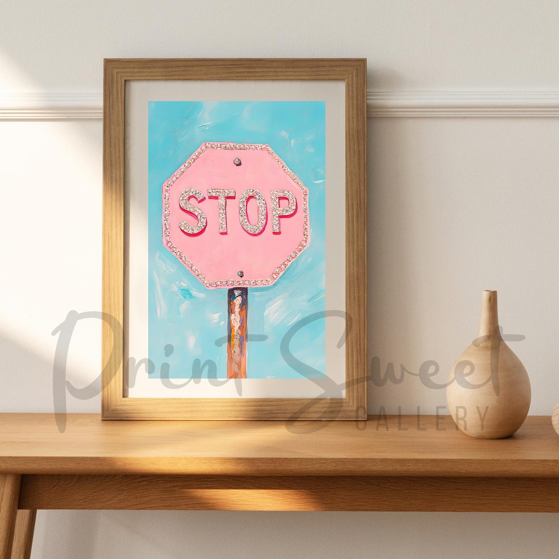 Pink Stop Sign With Glitter Illustration, Glitter Stop Sign With ...