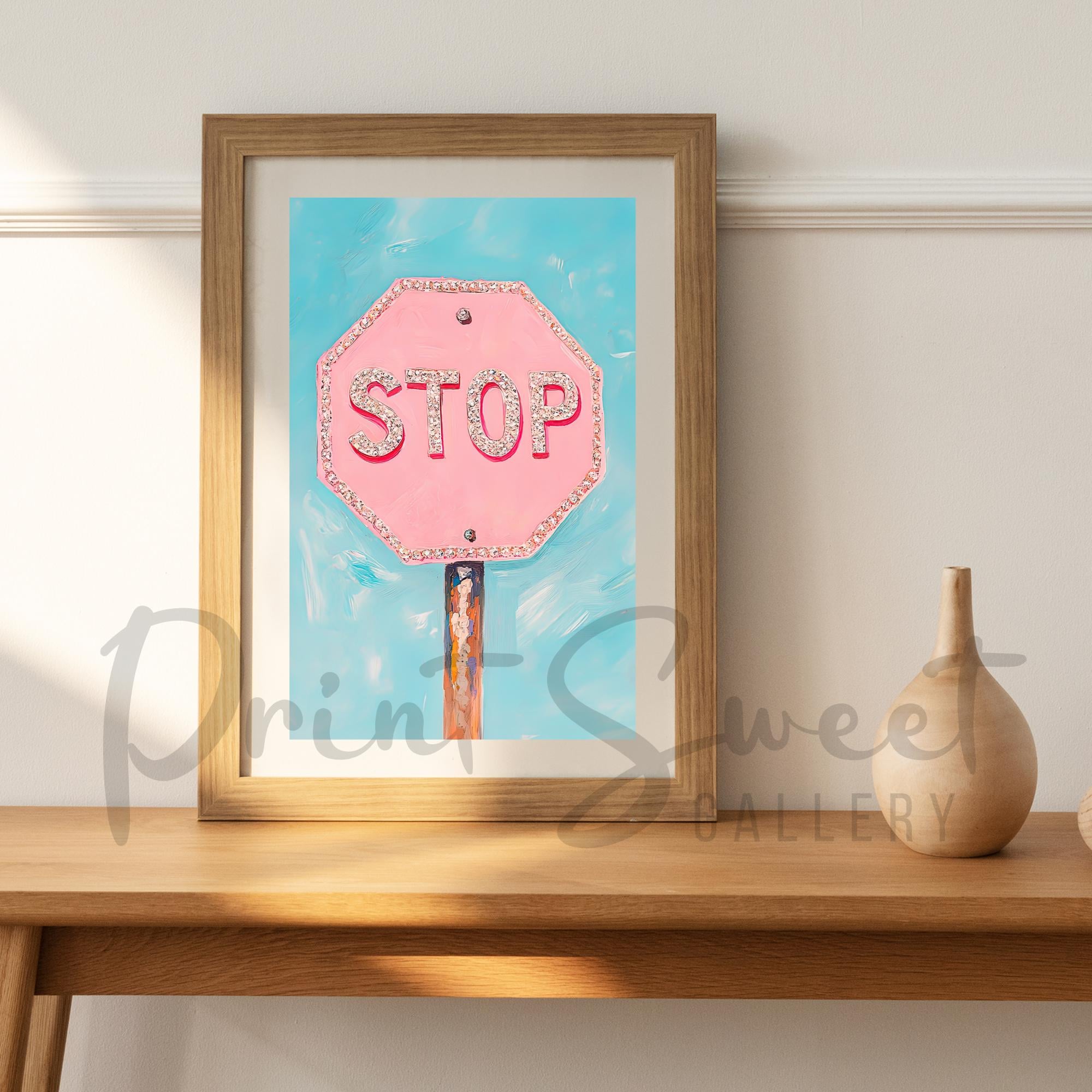 Pink Stop Sign With Glitter Illustration, Glitter Stop Sign With ...