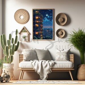Full Moon Cityscape Art, Night City Full Moon Illustration, City at ...