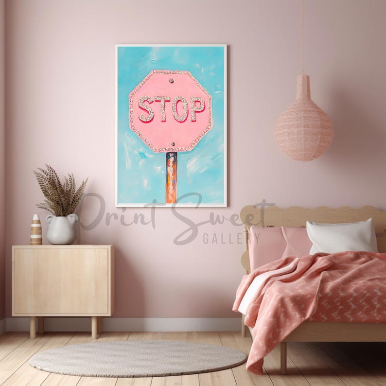 Pink Stop Sign With Glitter Illustration, Glitter Stop Sign With ...