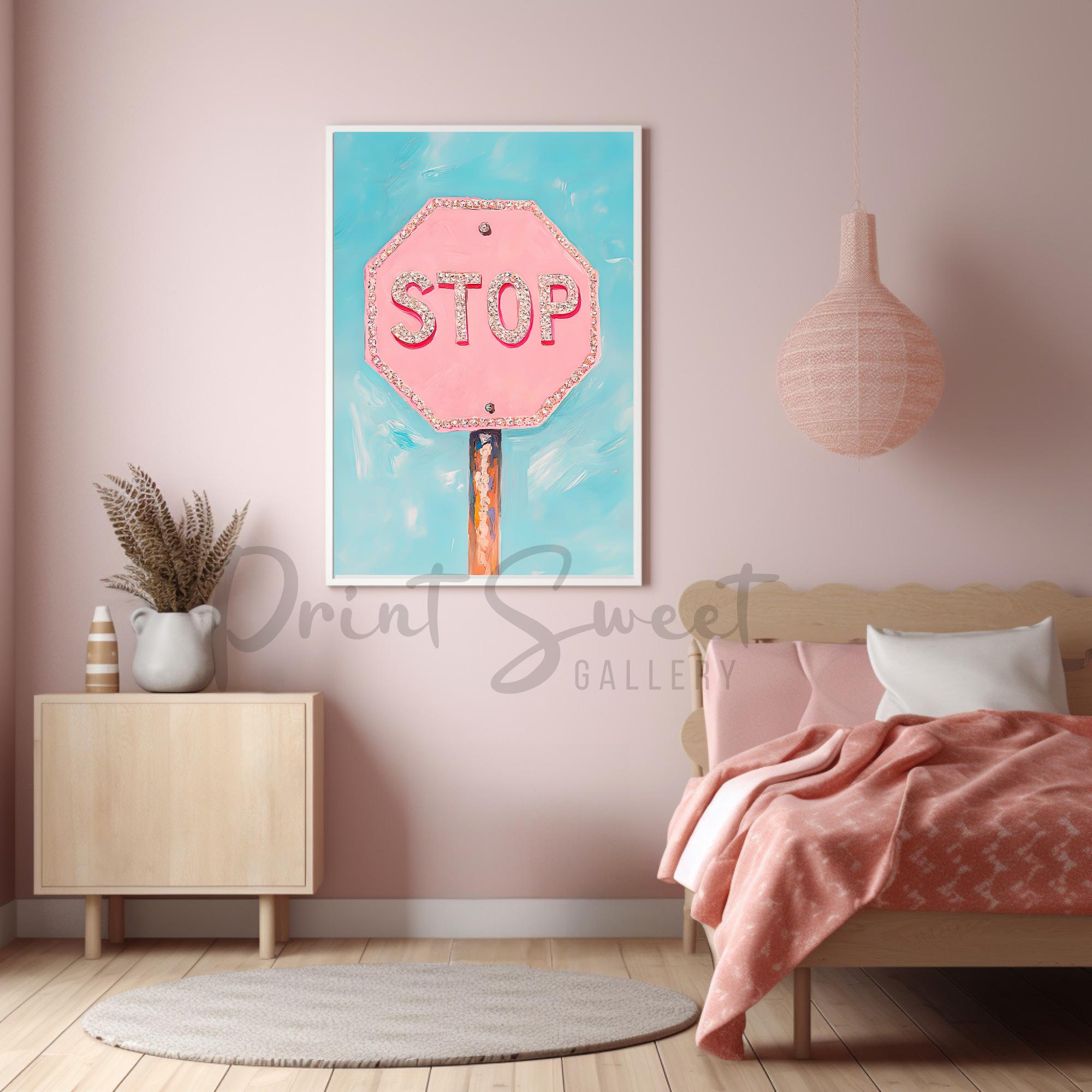 Pink Stop Sign With Glitter Illustration, Glitter Stop Sign With ...