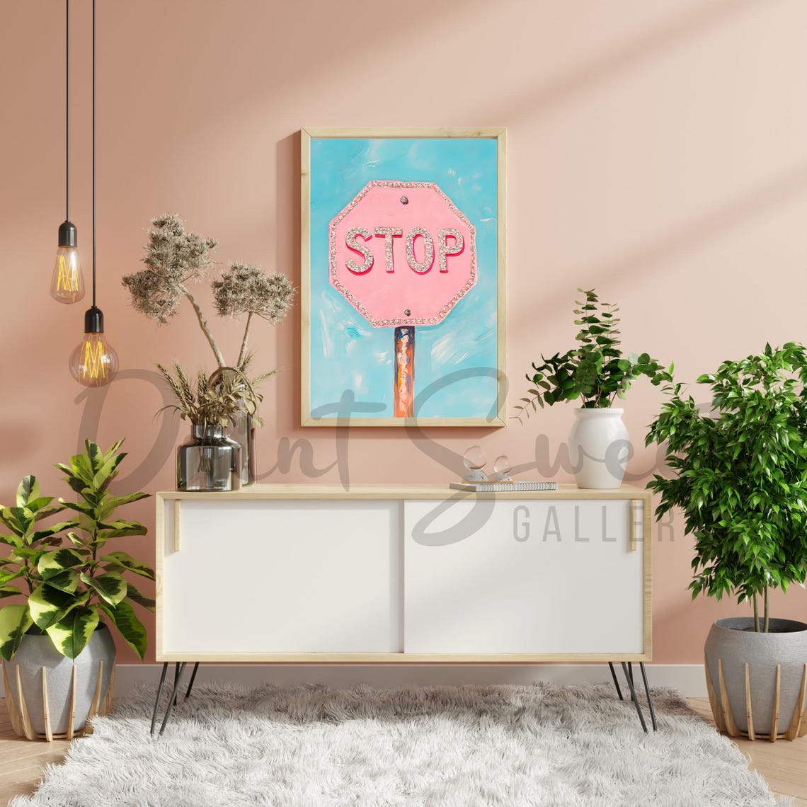 Pink Stop Sign With Glitter Illustration, Glitter Stop Sign With ...