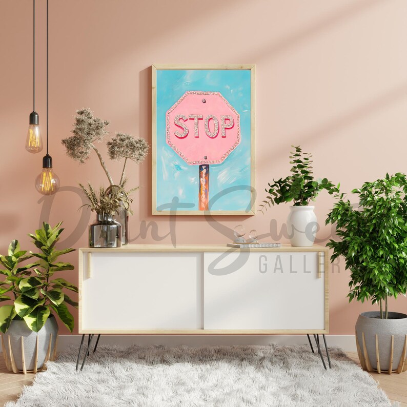 Pink Stop Sign With Glitter Illustration, Glitter Stop Sign With ...