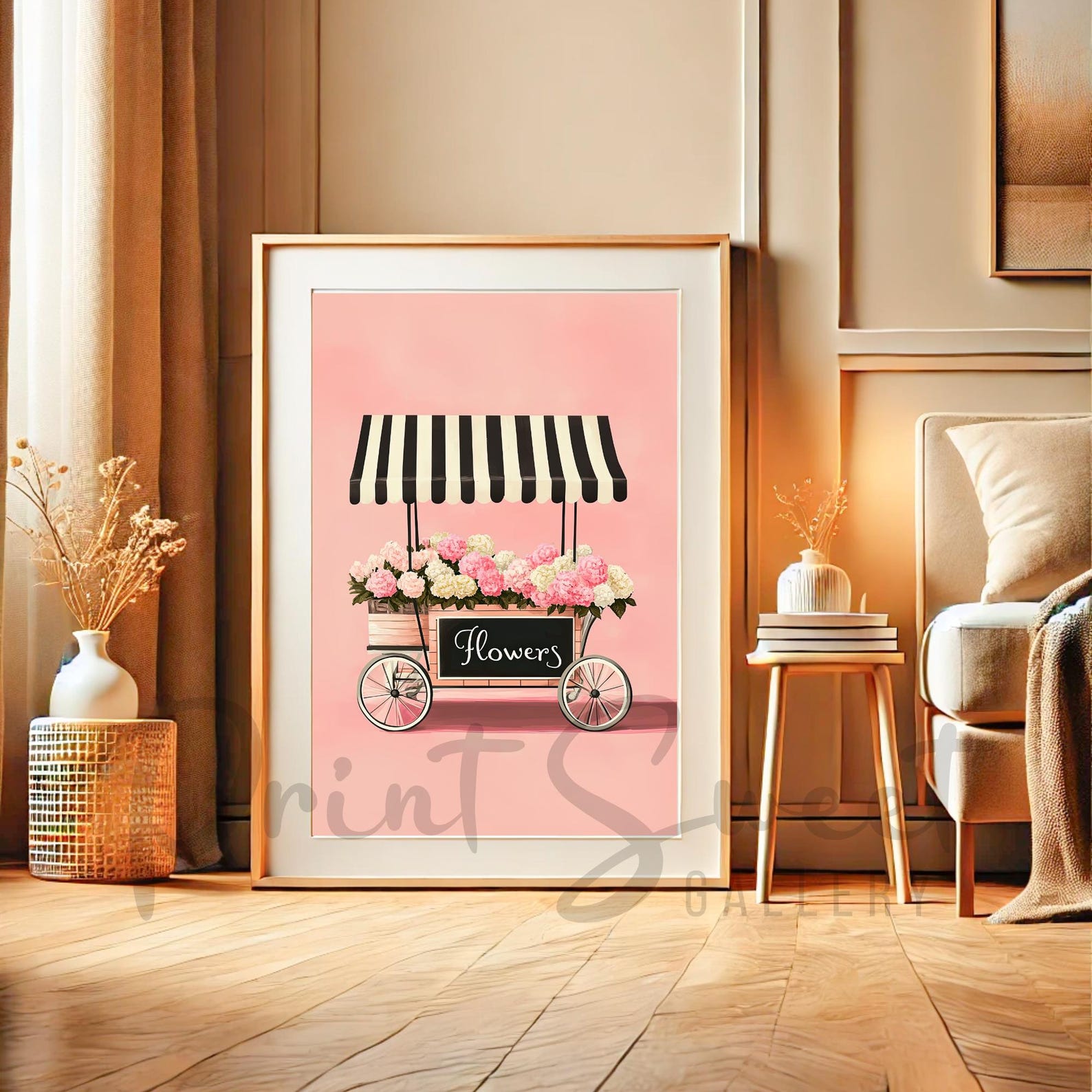 Poster of Vintage Flower Cart Illustration, Antique Flower Cart Art ...