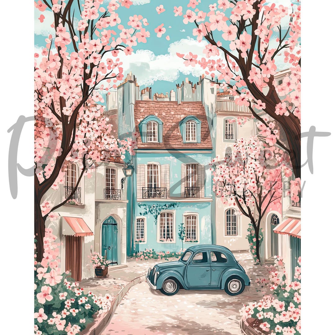 Charming French Building Art, Vintage French Building Illustration ...