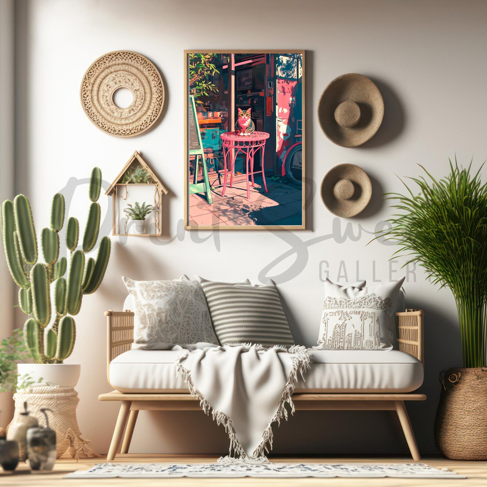 Cafe Cat Art, Street Cat Cafe Illustration, Cat Sitting Cafe Table Art ...