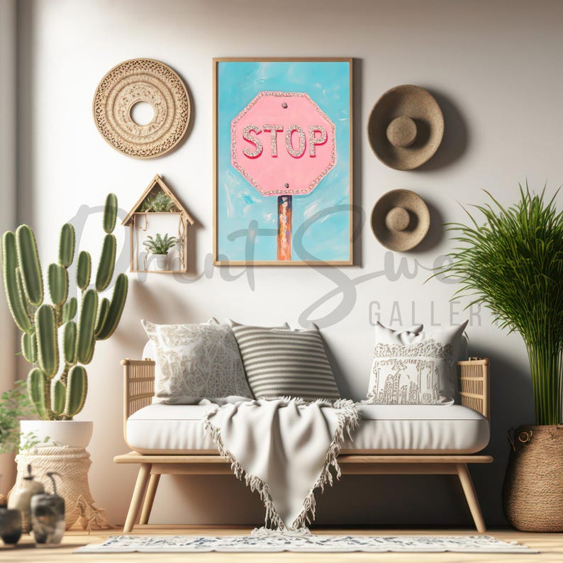 Pink Stop Sign With Glitter Illustration, Glitter Stop Sign With ...