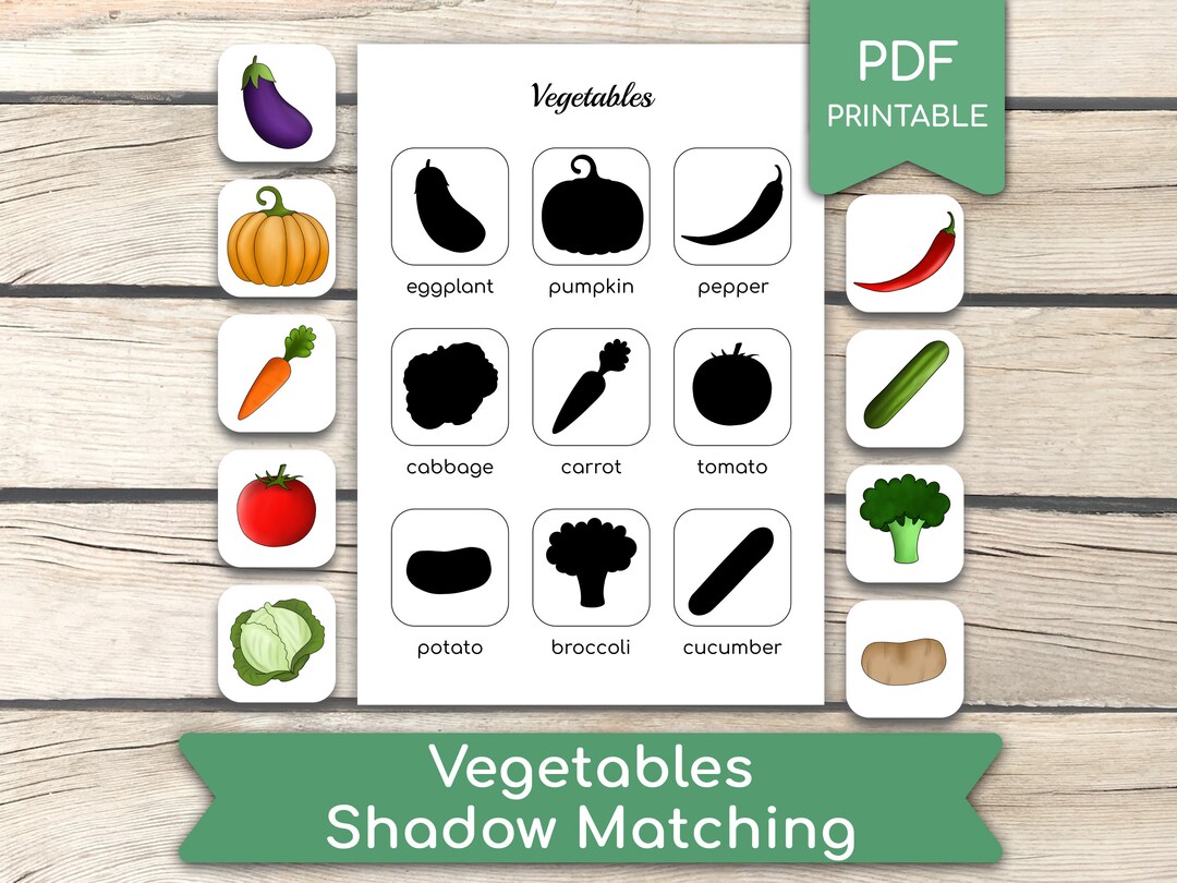 Vegetables Shadow Matching Game, Vegetables Worksheet, Matching ...