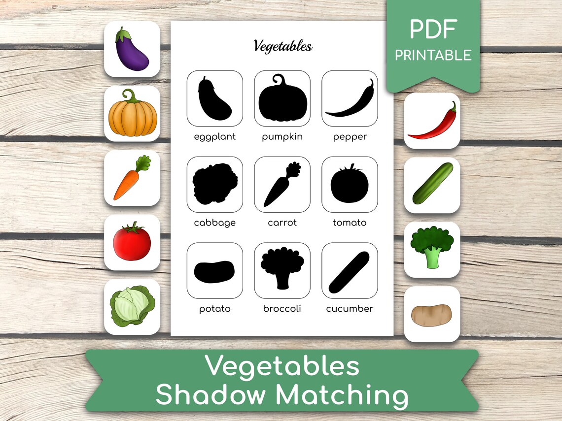Vegetables Shadow Matching Game, Vegetables Worksheet, Matching ...