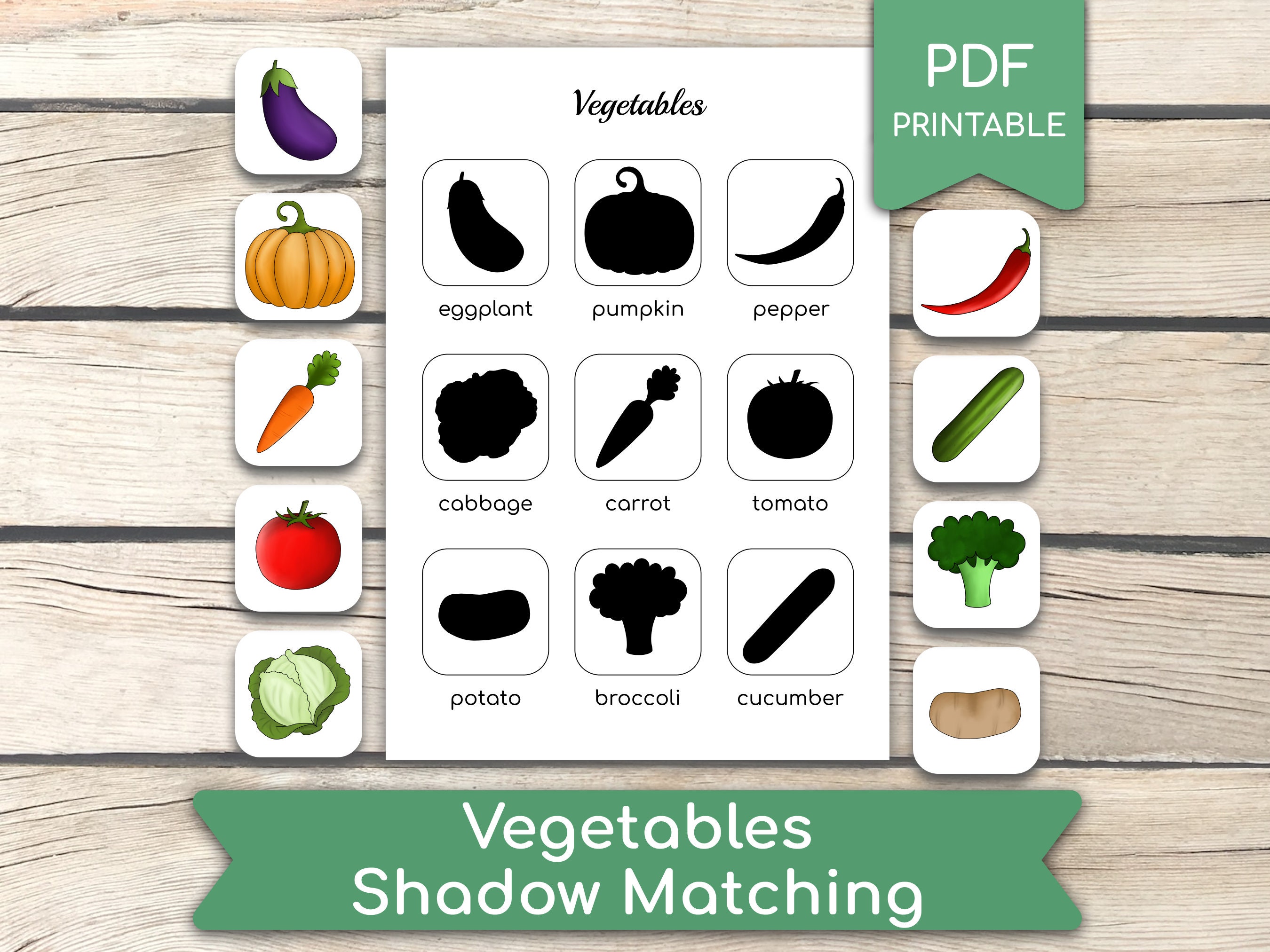 Vegetables Shadow Matching Game, Vegetables Worksheet, Matching ...