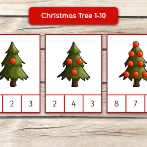 Counting Christmas Cards 1 to 10, Montessori Cards, Preschool Counting ...