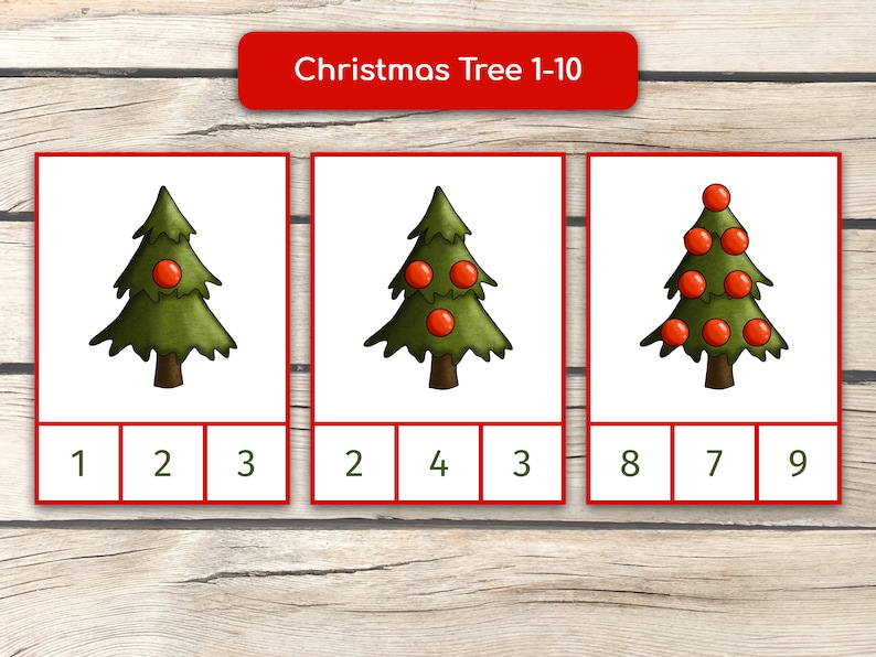 Counting Christmas Cards 1 to 10, Montessori Cards, Preschool Counting ...