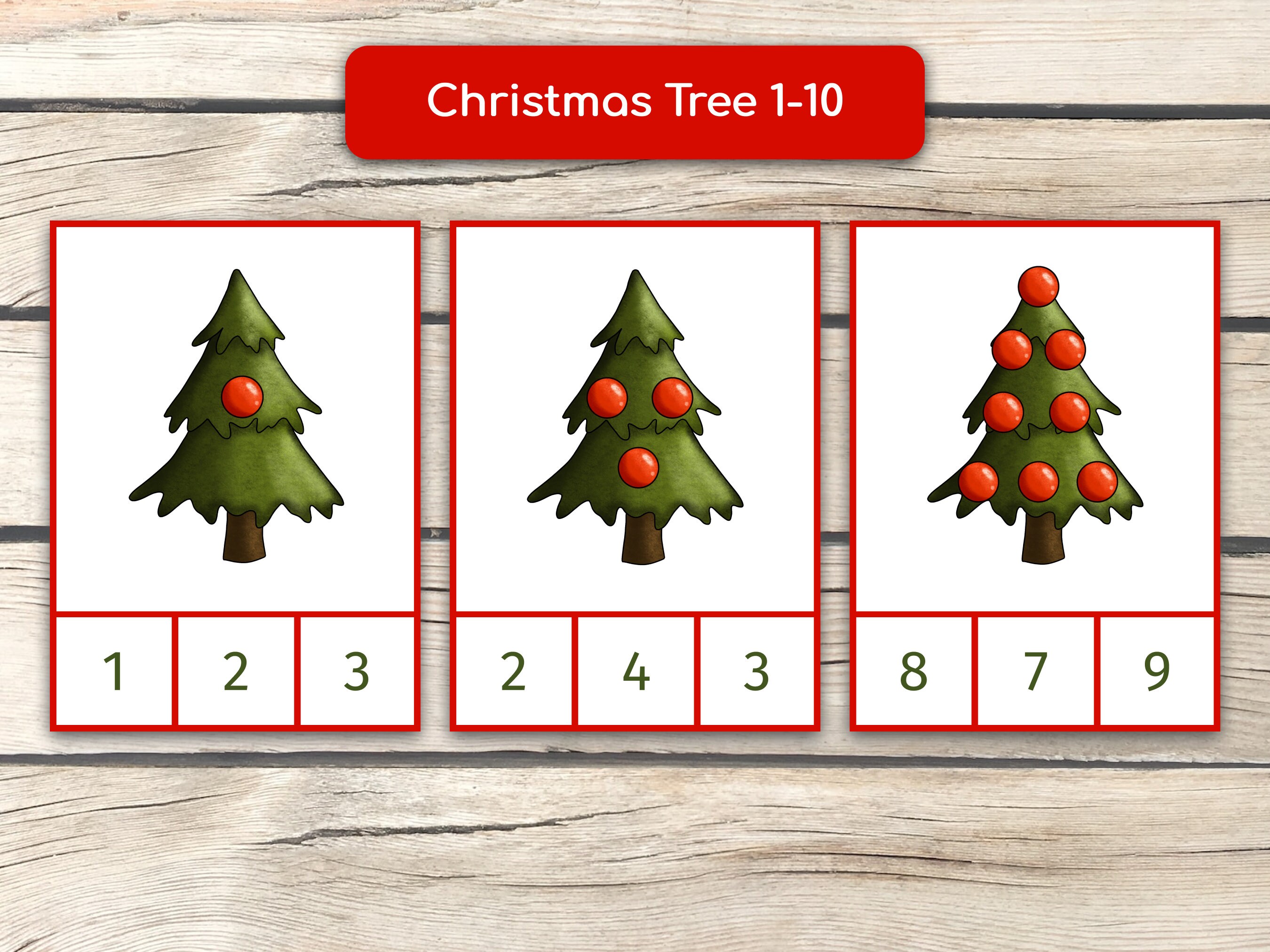 Counting Christmas Cards 1 to 10, Montessori Cards, Preschool Counting ...
