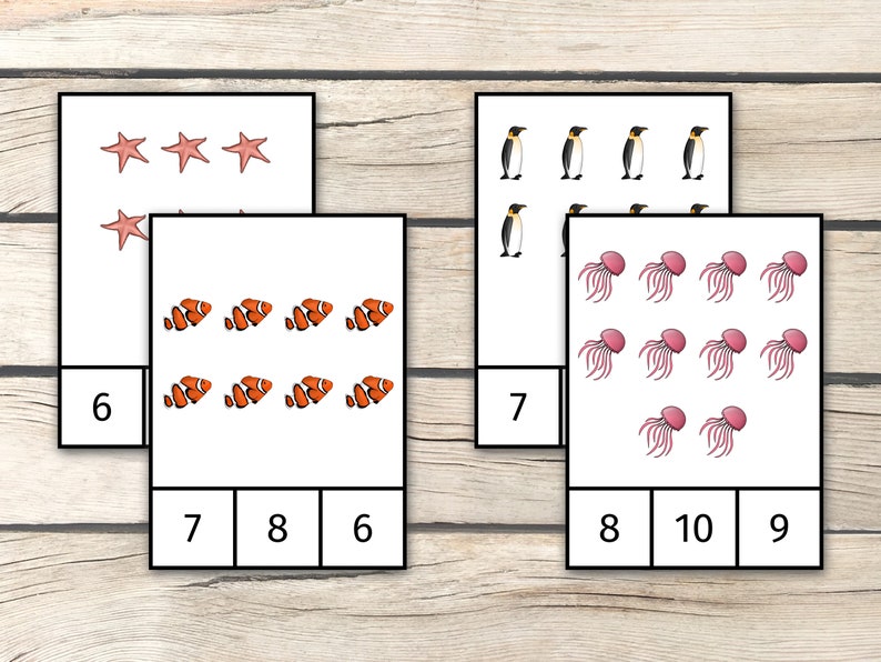 Counting Ocean Animals 1 to 10 Montessori Cards Preschool Counting ...