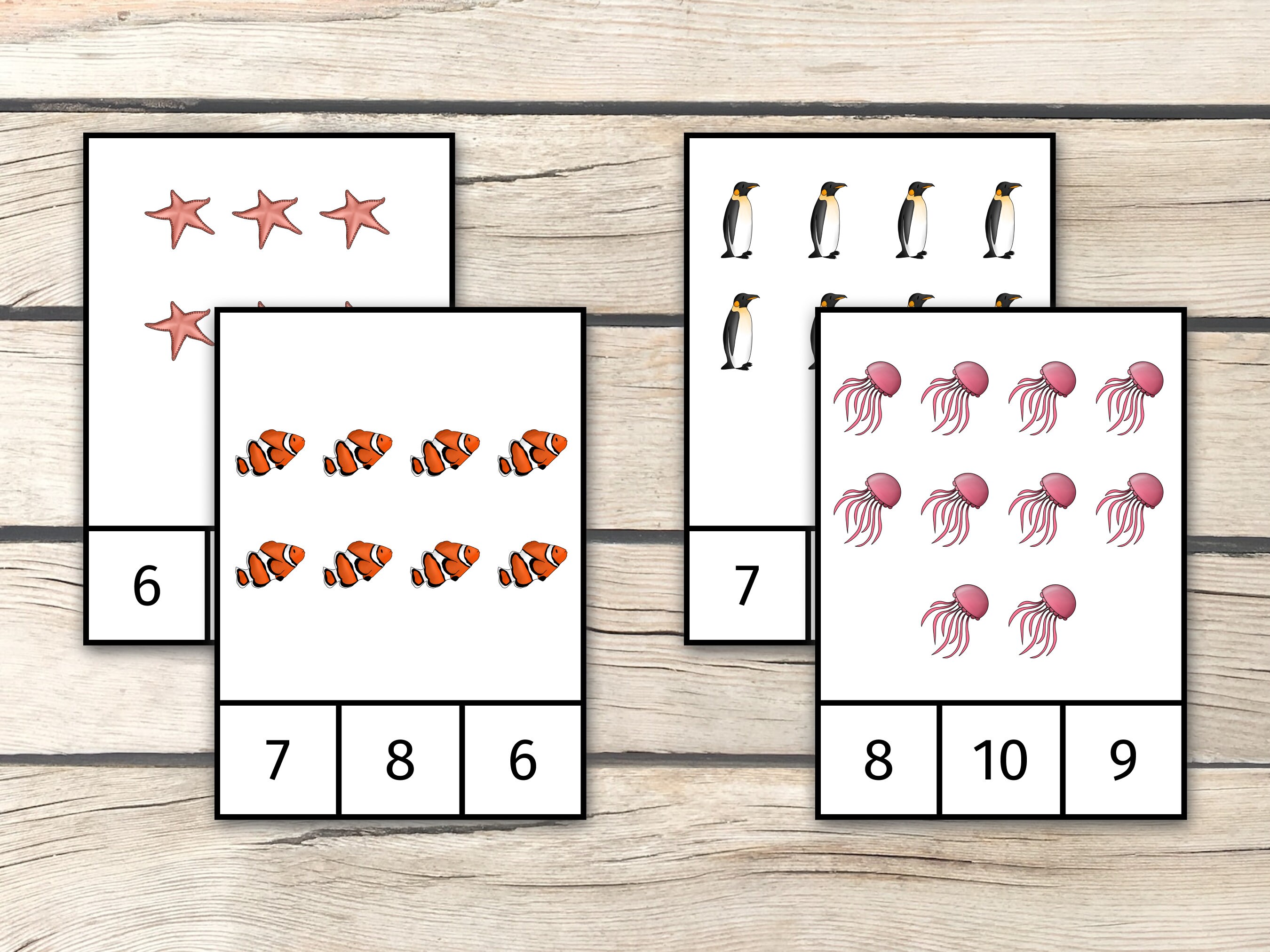 Counting Ocean Animals 1 to 10 Montessori Cards Preschool Counting ...