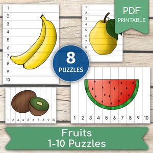 Fruits 1-10 Puzzles, Fruits Activity, Fruits Number Puzzles, Puzzles ...