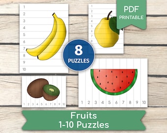 Fruits 1-10 Puzzles, Fruits Activity, Fruits Number Puzzles, Puzzles ...