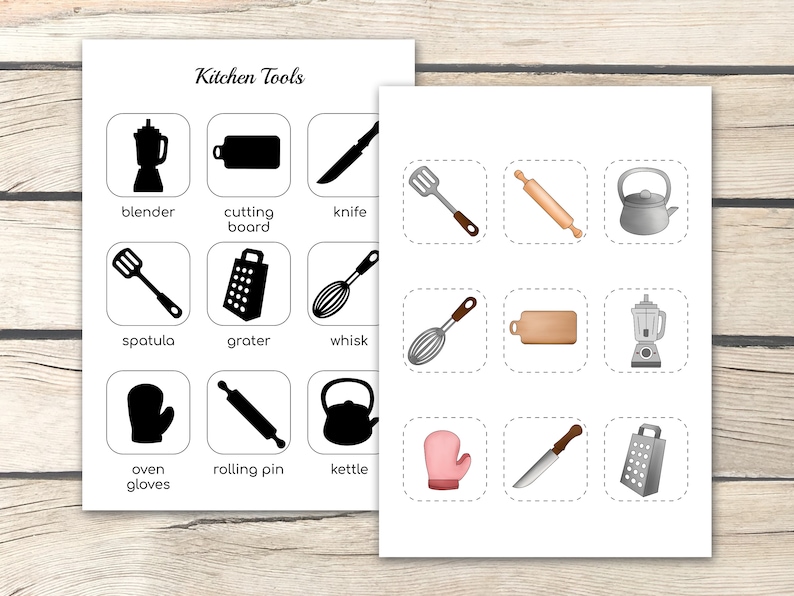 Kitchen Tools Shadow Matching Game, Kitchen Tools Worksheet, Matching ...