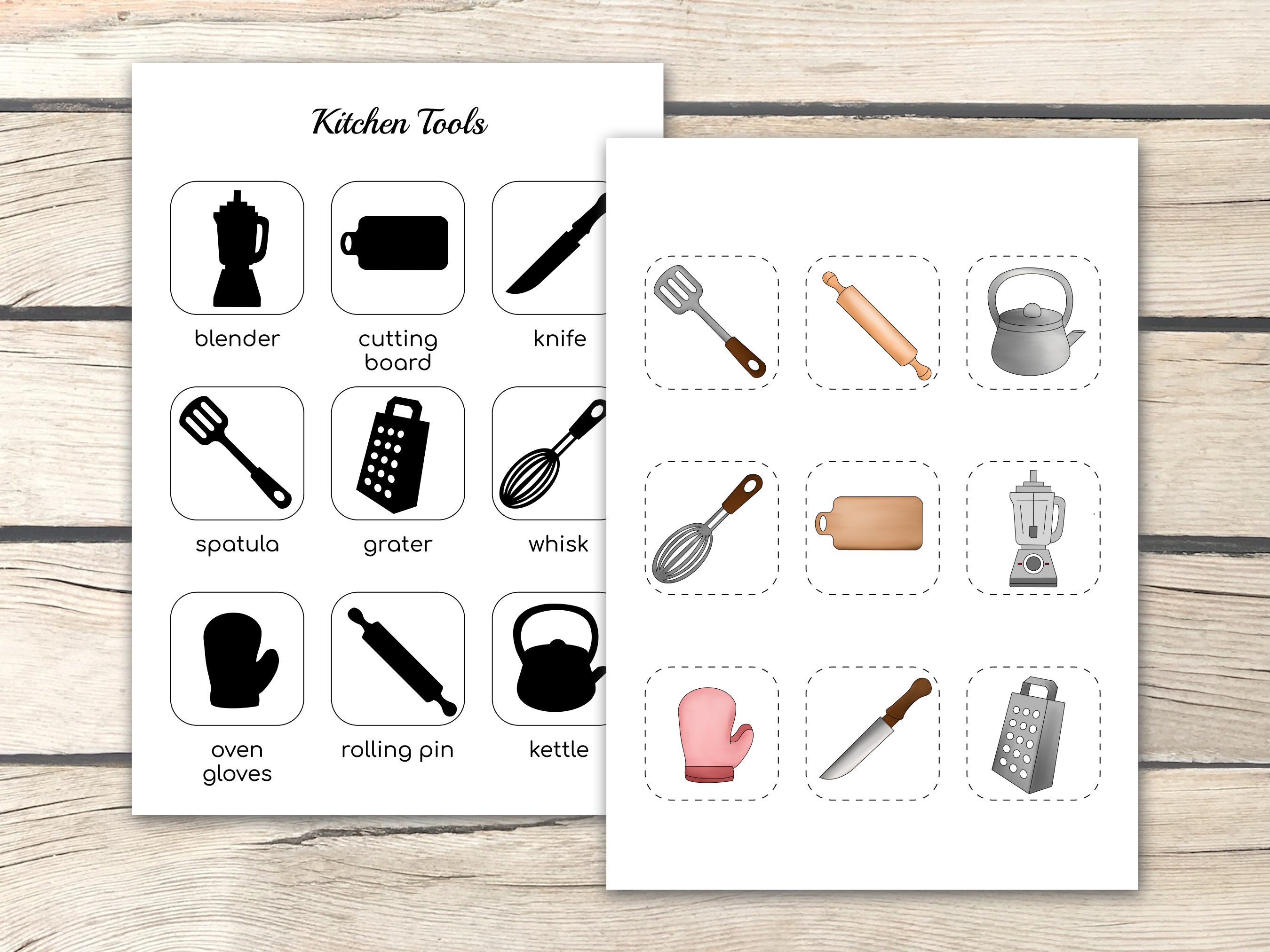 Kitchen Tools Shadow Matching Game: Preschool Printable (PDF) - Etsy