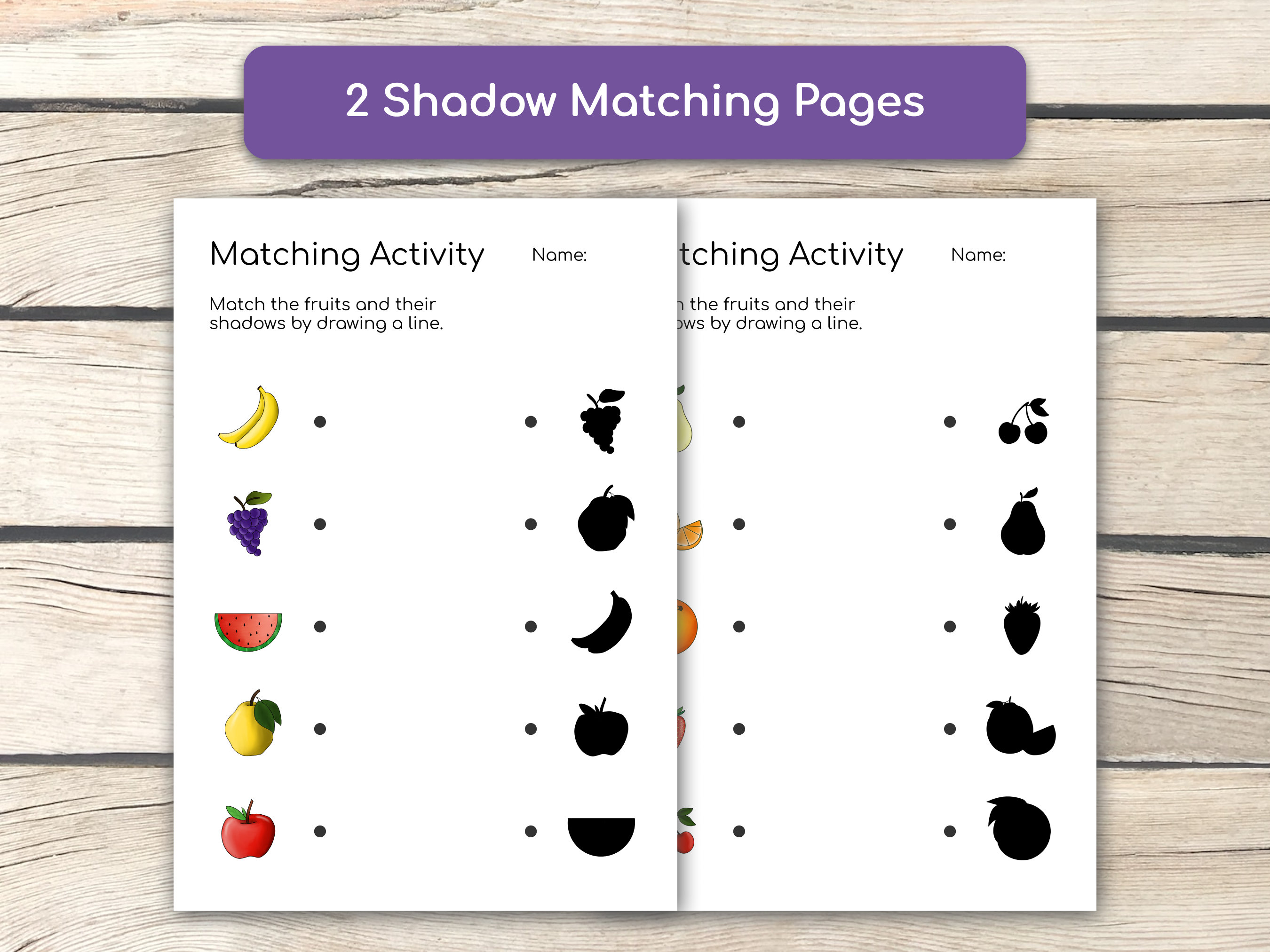 Fruits Matching Activity 5 Different Types Worksheet 10 Pages ...