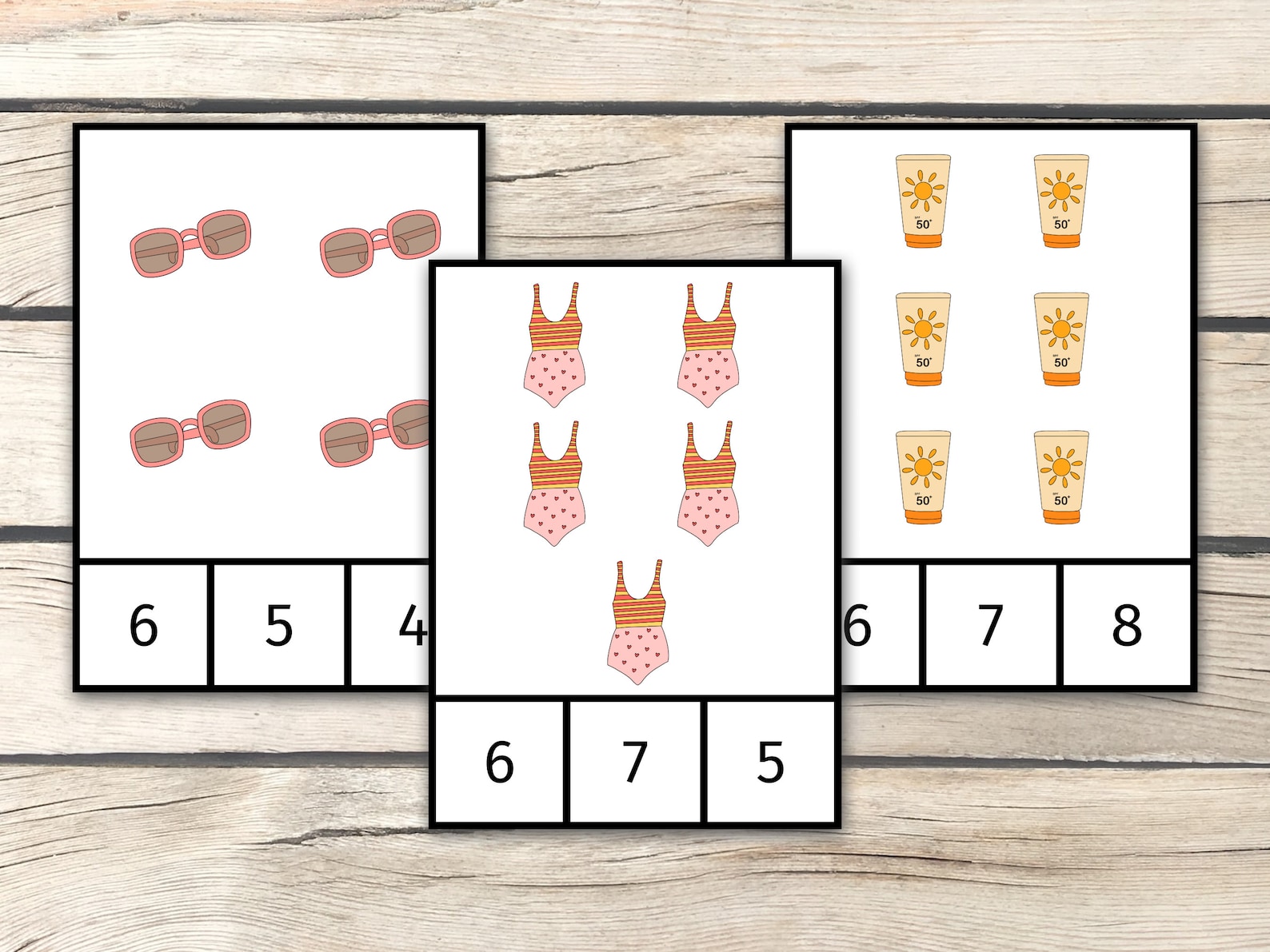 Counting Summer 1 to 10 Montessori Cards Preschool Counting Activity ...