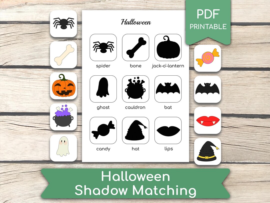 Halloween Shadow Matching Game, Halloween Worksheet, Matching Activity ...