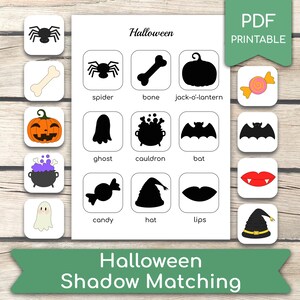 Halloween Shadow Matching Game, Halloween Worksheet, Matching Activity ...