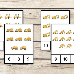 Counting Construction Vehicles 1 to 10 Montessori Cards Preschool ...