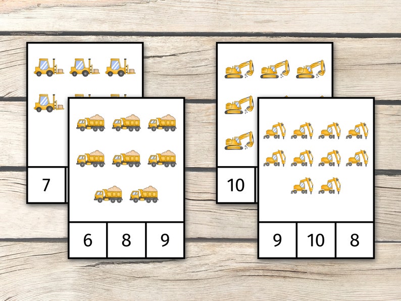Counting Construction Vehicles 1 to 10 Montessori Cards Preschool ...