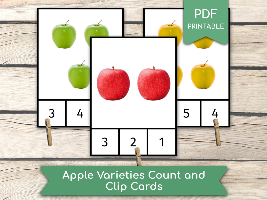 Counting Apple Varieties (1 to 10), Montessori Cards, Preschool ...
