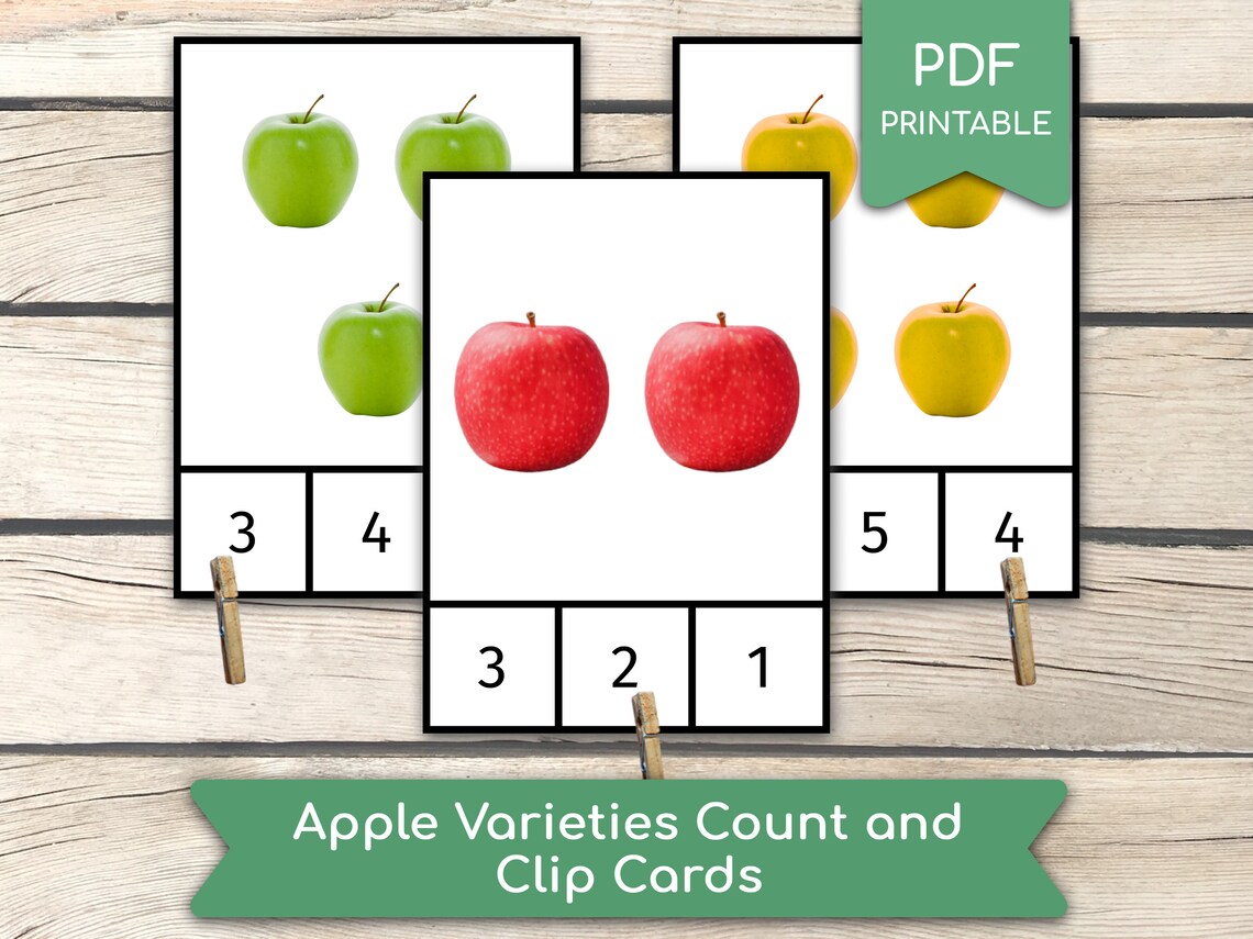 Counting Apple Varieties (1 to 10), Montessori Cards, Preschool ...