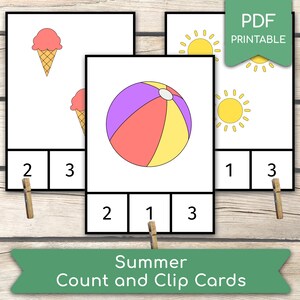 Counting Summer 1 to 10 Montessori Cards Preschool Counting Activity ...