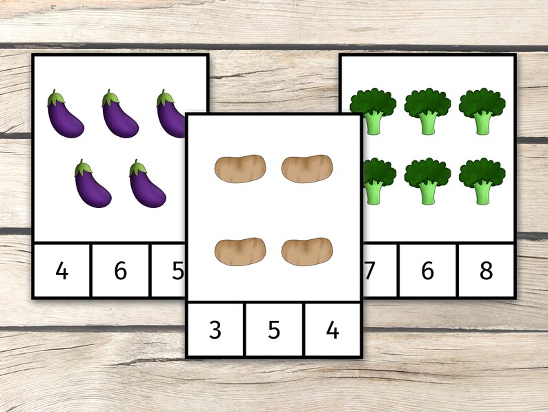 Counting Vegetables 1 to 10 Montessori Cards Preschool Counting ...