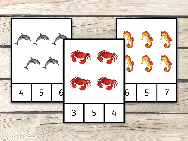 Counting Ocean Animals 1 to 10 Montessori Cards Preschool Counting ...