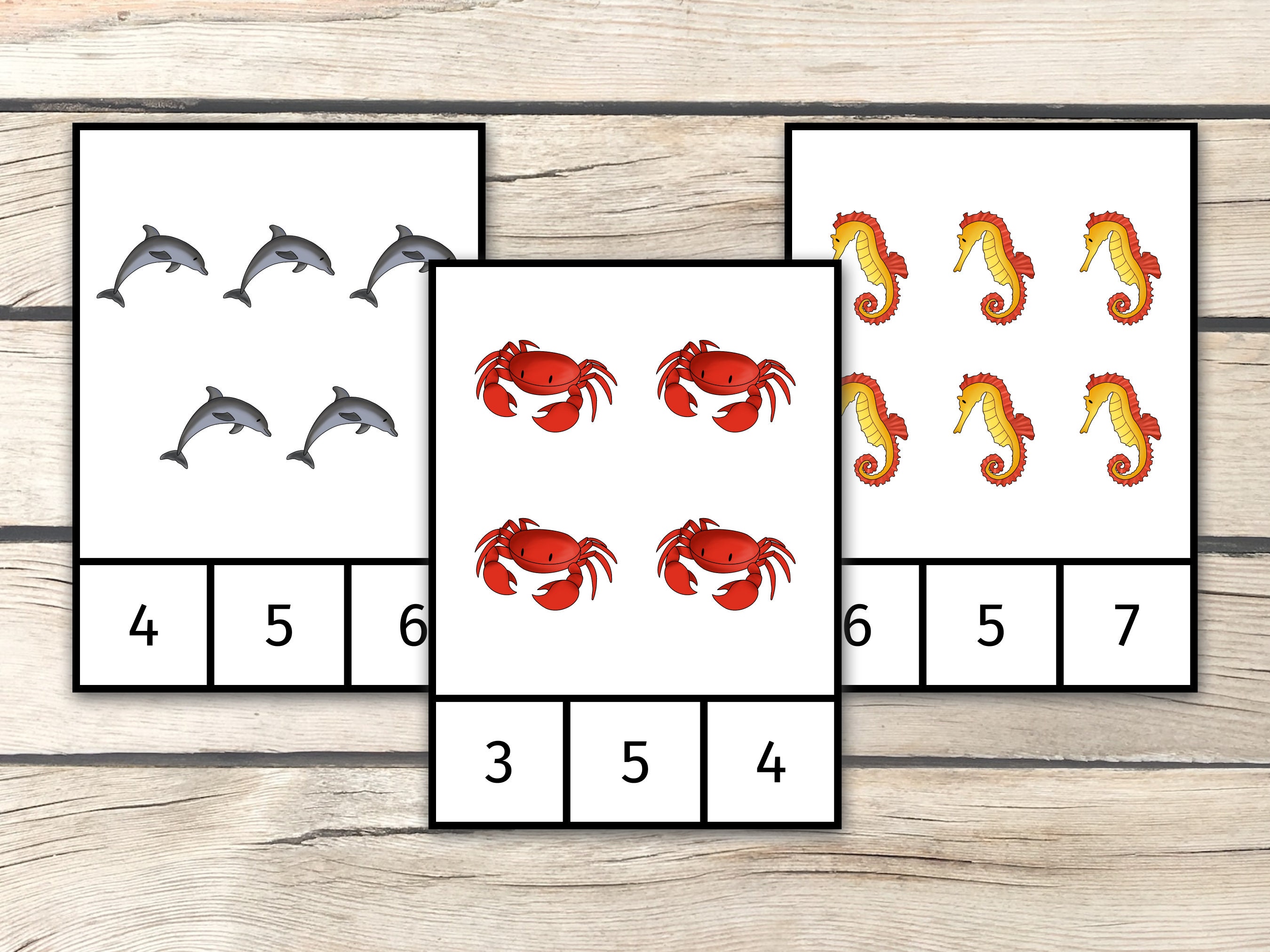 Counting Ocean Animals 1 to 10 Montessori Cards Preschool Counting ...